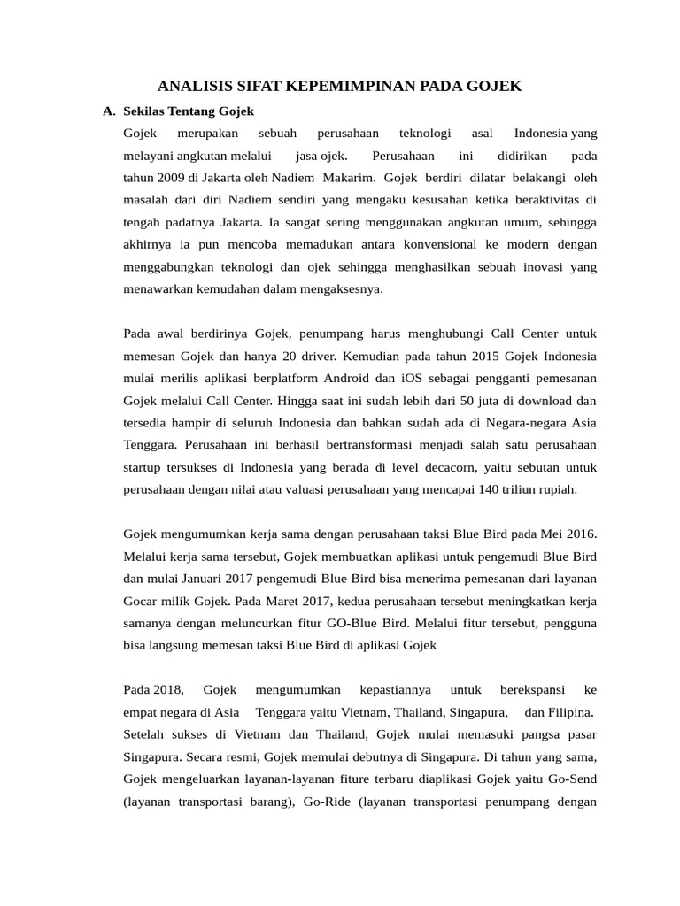 Analisis Sifat Kepemimpinan Pada Gojek | PDF
