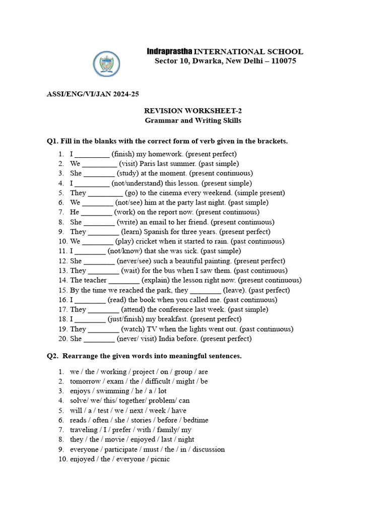 PA-4(b) Tenses, Jumbled sentences | PDF | Linguistics