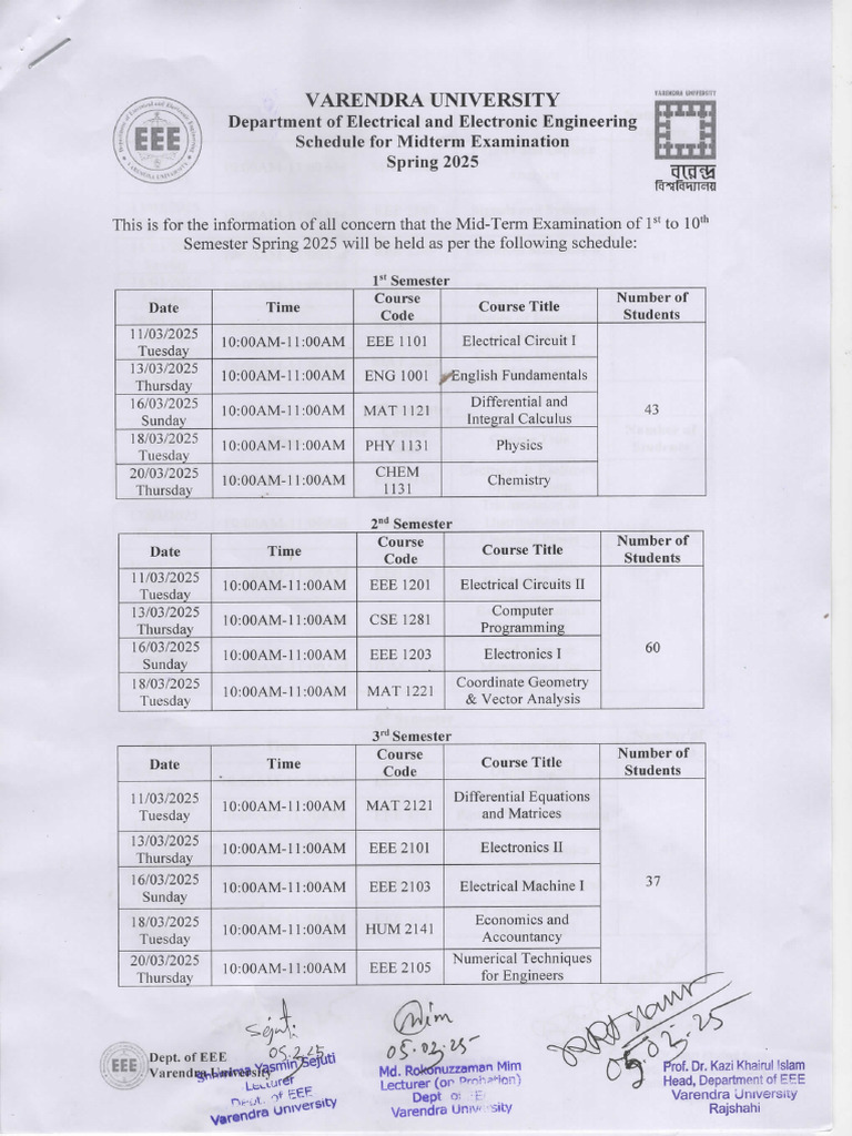 EEE Updated Midterm Examination Routine | PDF