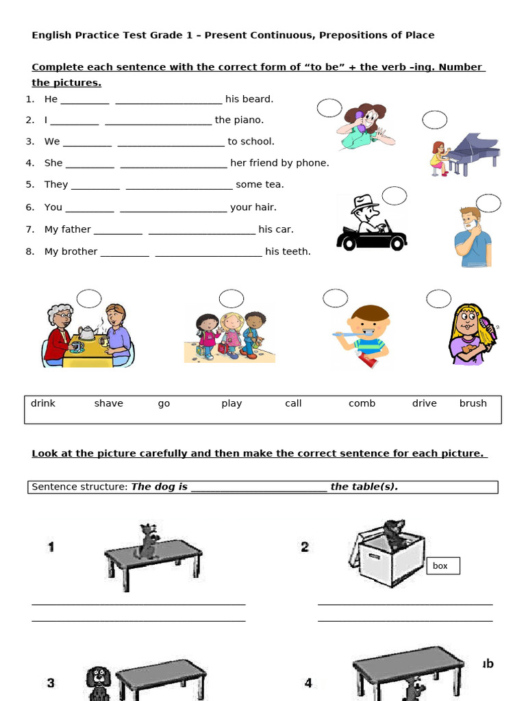English Practice Test Present Continuous, Preposition | PDF | Language ...