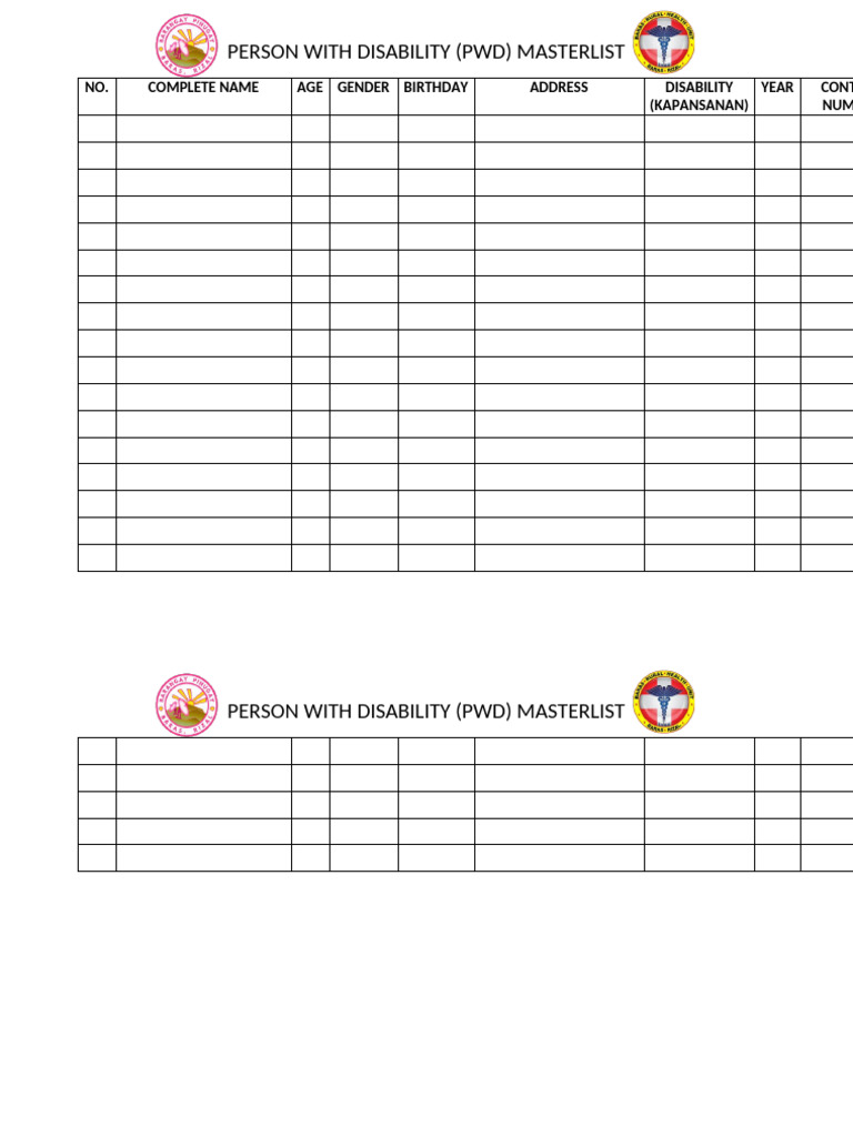 PWD Masterlist Form | PDF