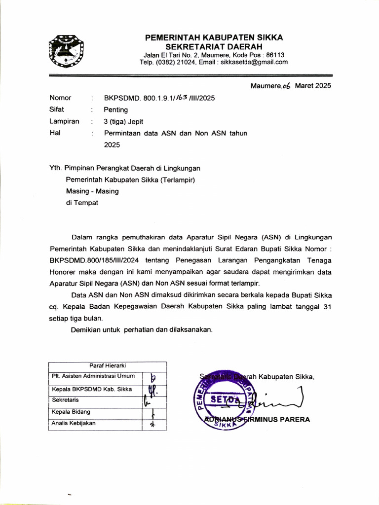 Permintaan Data ASN Dan Data Non ASN | PDF