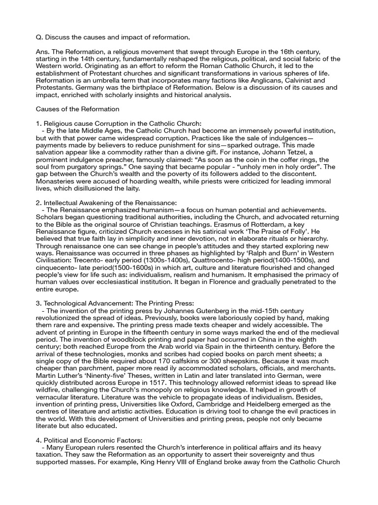 Causes and Impact of the Reformation | PDF | Protestantism | Catholic ...