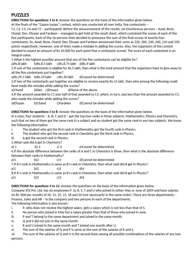 Traditional Puzzles Sheet | PDF