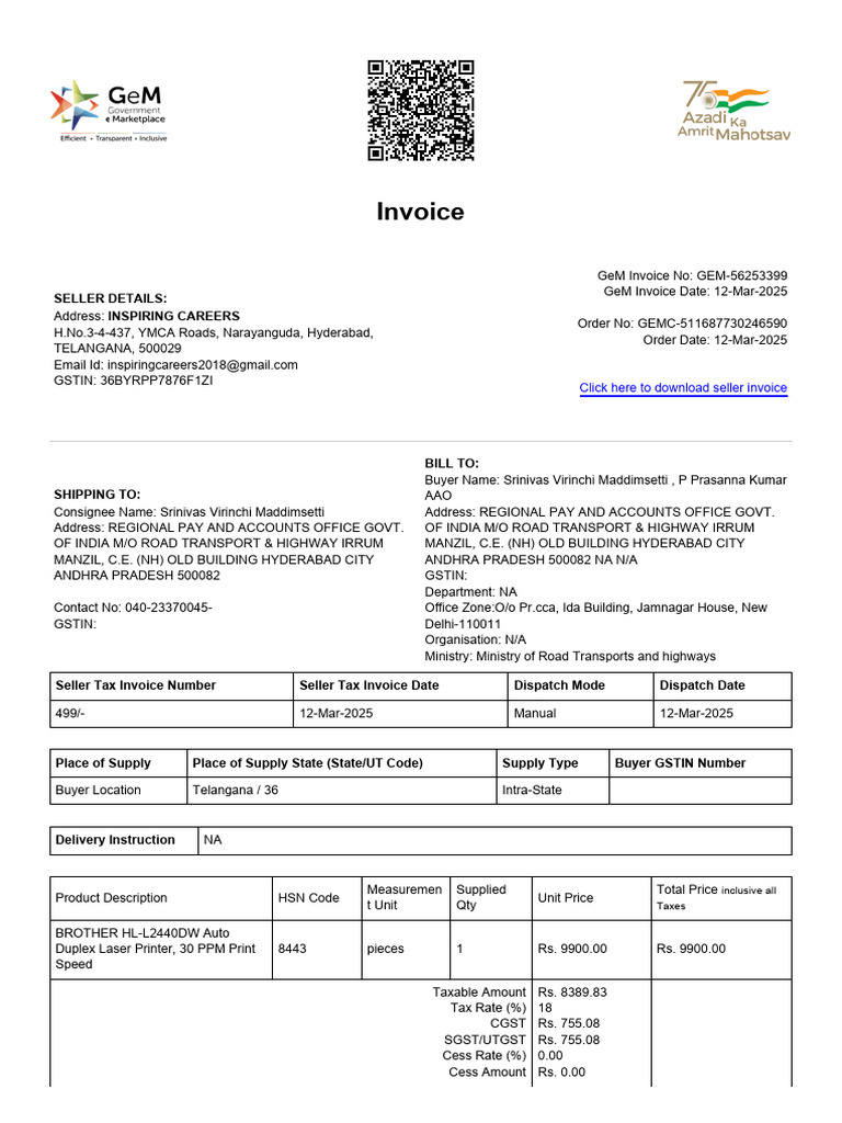 GST Invoice for Brother Printer Purchase | PDF | Invoice | Taxes