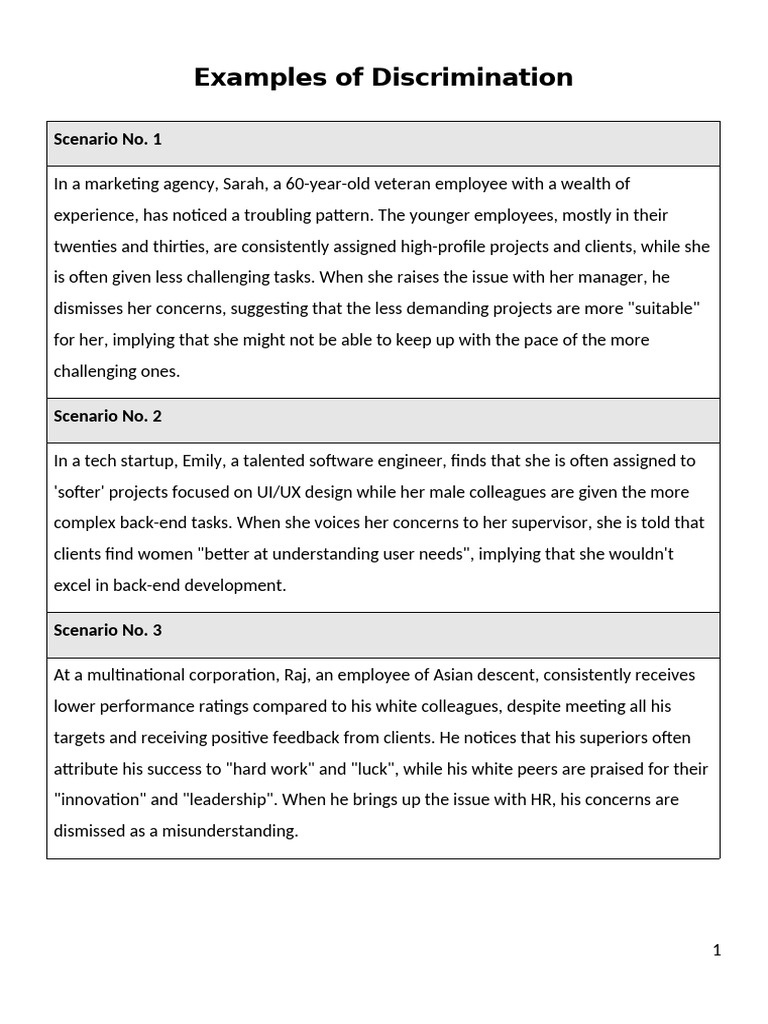 Discrimination Scenarios | PDF