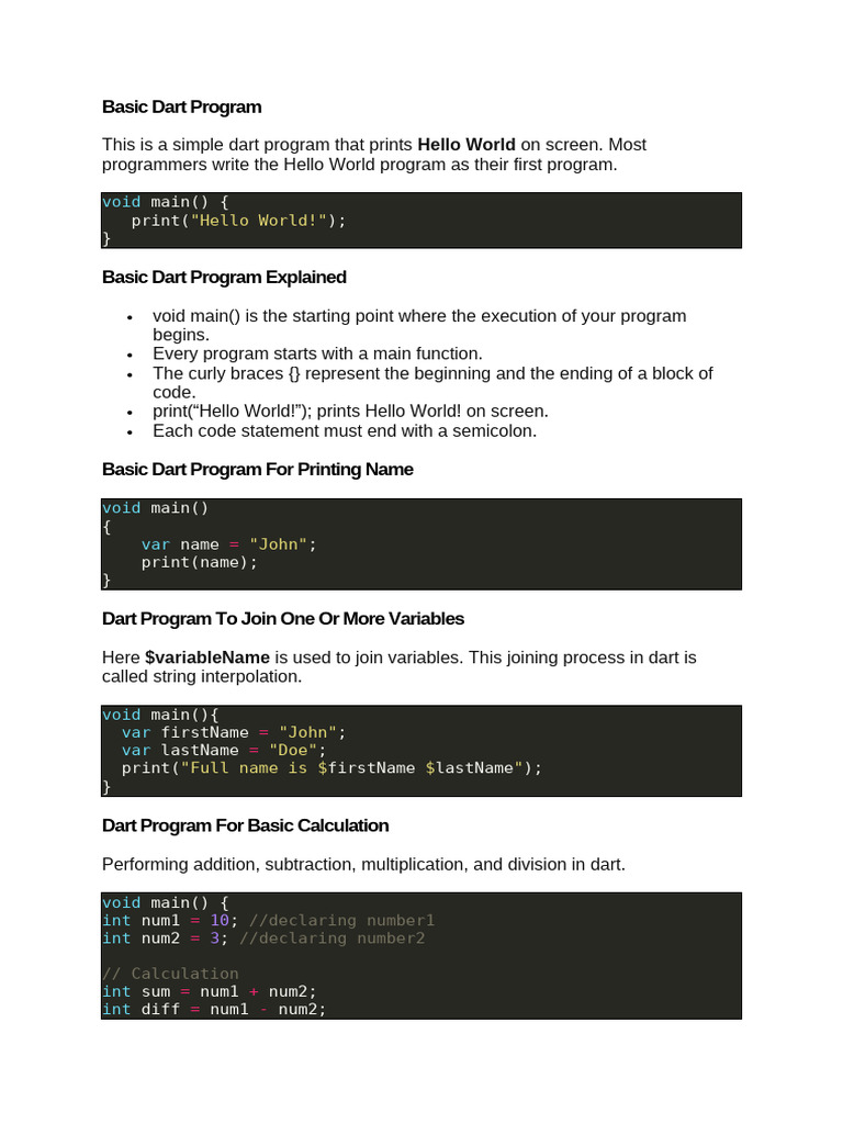 1 Basic Dart Program | PDF