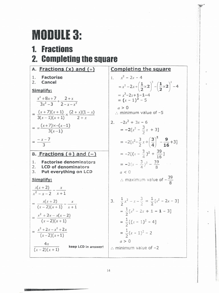 MODULE 3 Fractions and Completing The Square | PDF
