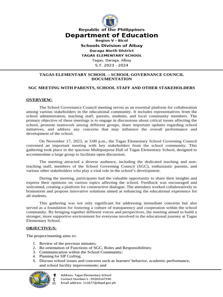 FINAL SGC-DOCUMENTATION MEETING F14A Revised | PDF | Governance | Learning