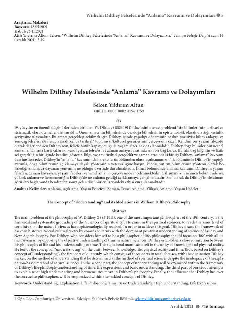 Wilhelm Dilthey Felsefesinde _Anlama_ Kavram__ ve Dolay__mlar__[#938911]-1774670 | PDF