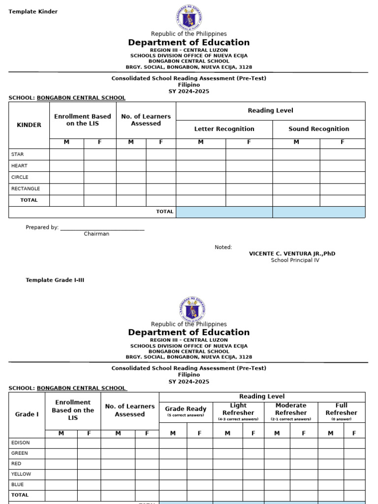 Consolidated Reading Assessment Template | PDF | Bodies Of The Solar ...