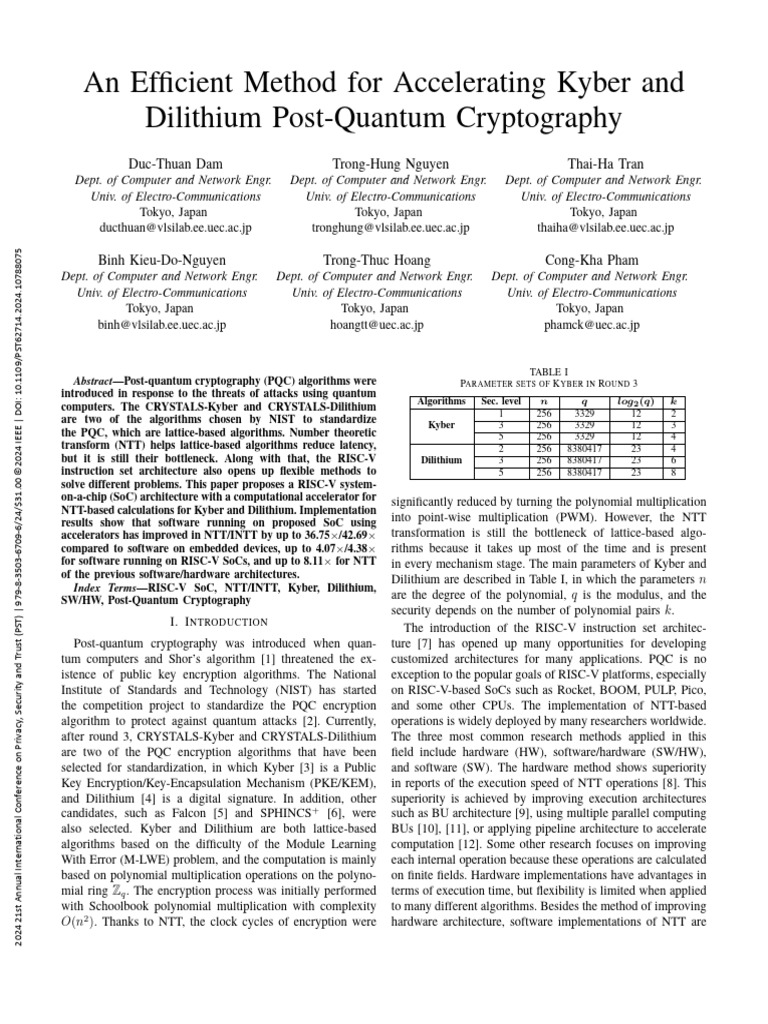 An Efficient Method For Accelerating Kyber and Dilithium Post-Quantum Cryptography | PDF ...
