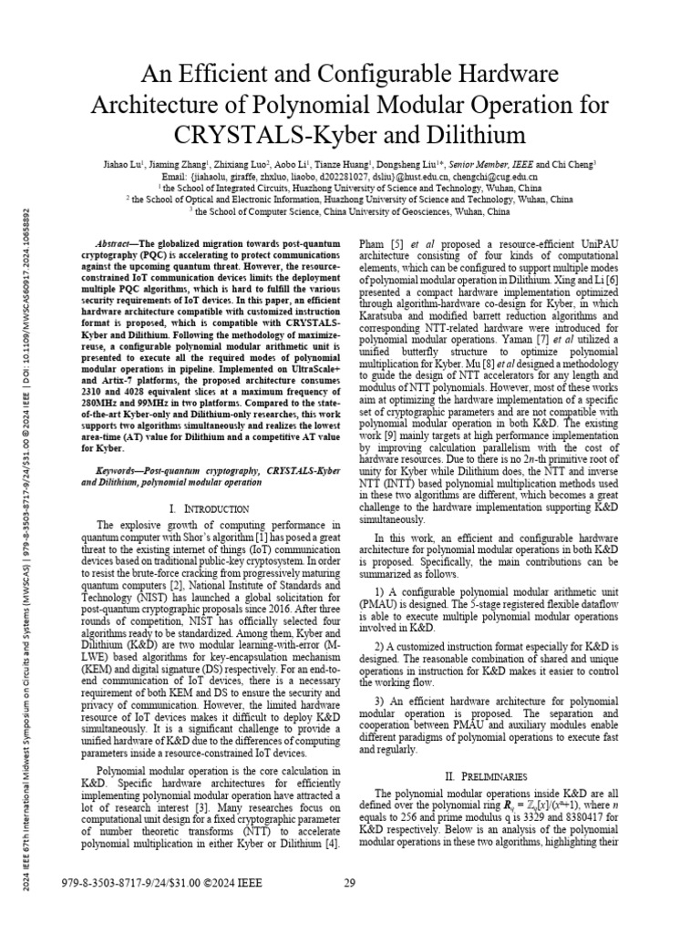 An Efficient and Configurable Hardware Architecture of Polynomial ...