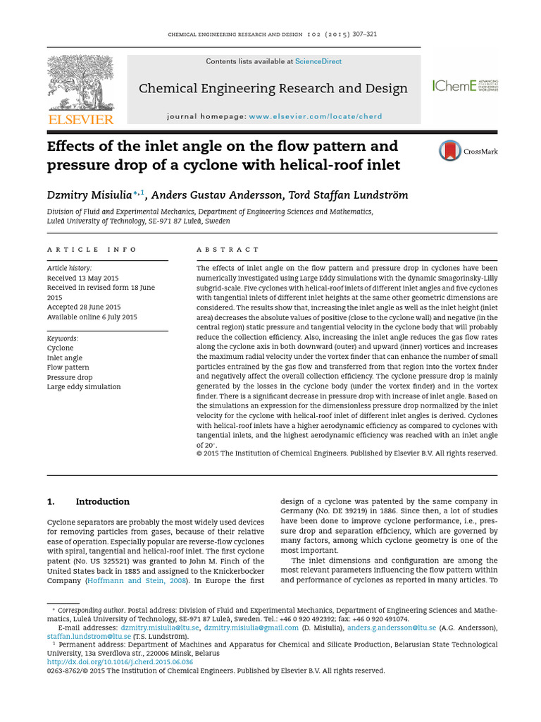 Inlet Angle Effects on Cyclone Performance | PDF | Fluid Dynamics ...