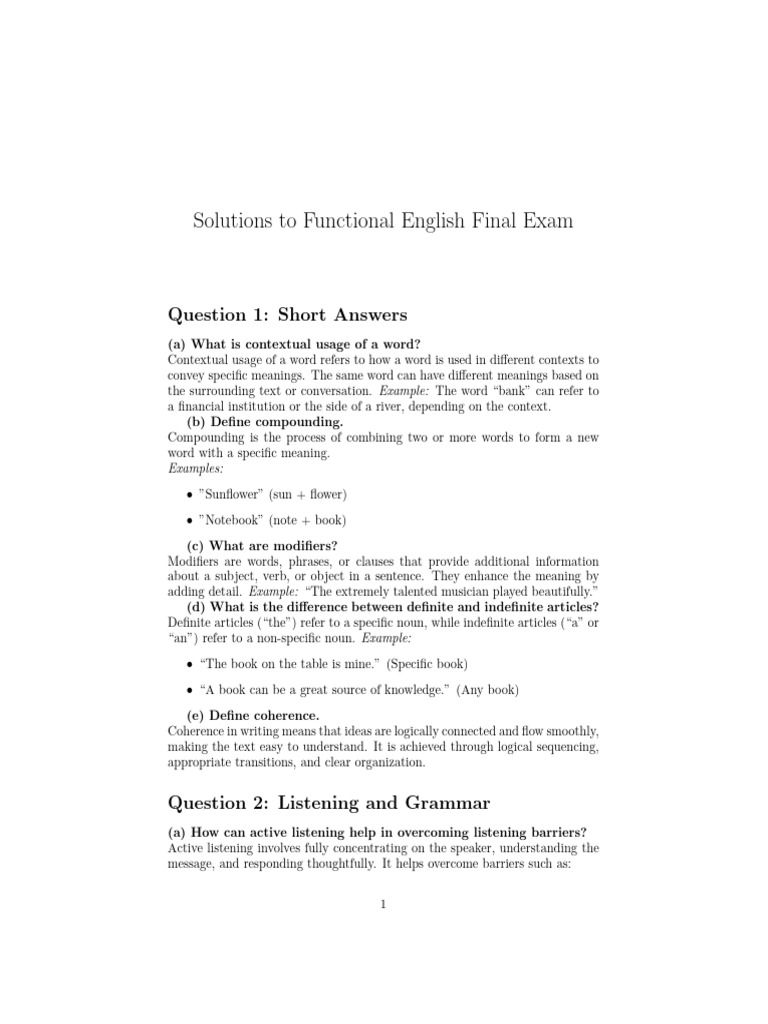 Functional English Paper Solution | PDF | Word | Semantics