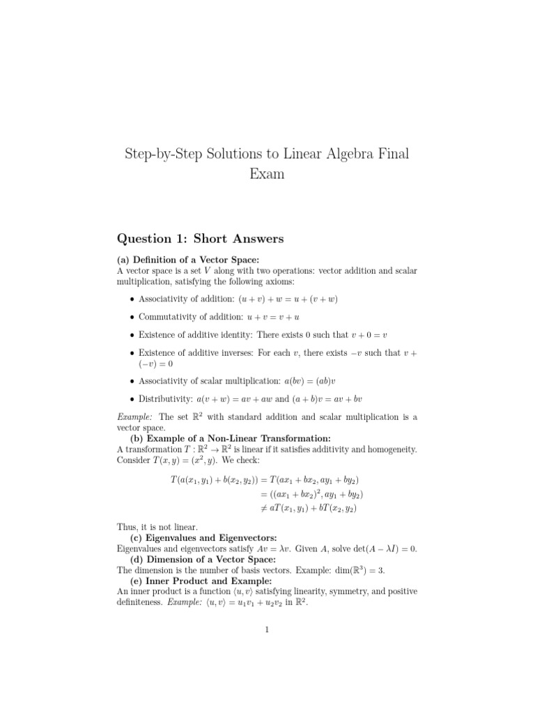 Linear Algebra Paper Solution | PDF | Vector Space | Eigenvalues And Eigenvectors