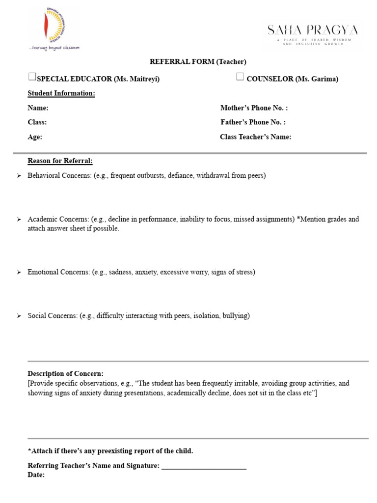 Referral Form for Special Education | PDF