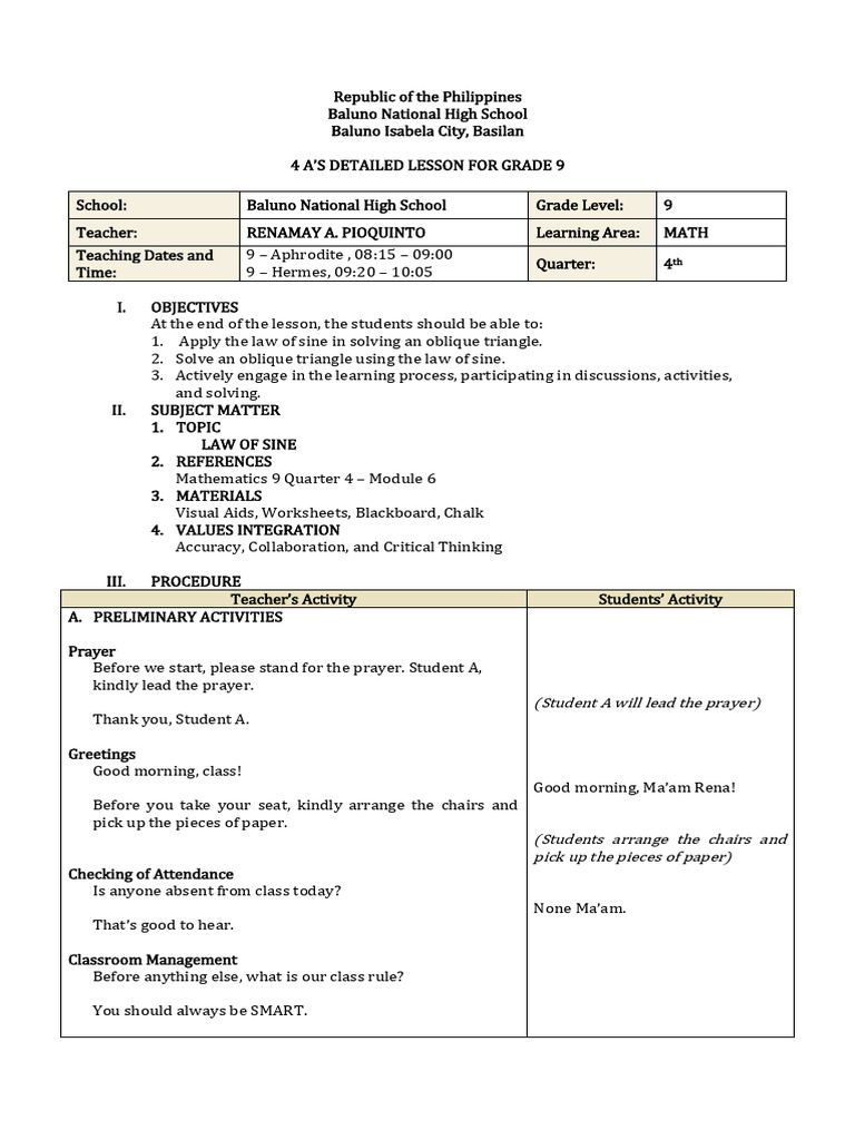 Detailed Lesson Plan 10 - 071039 | PDF | Learning | Elementary Geometry