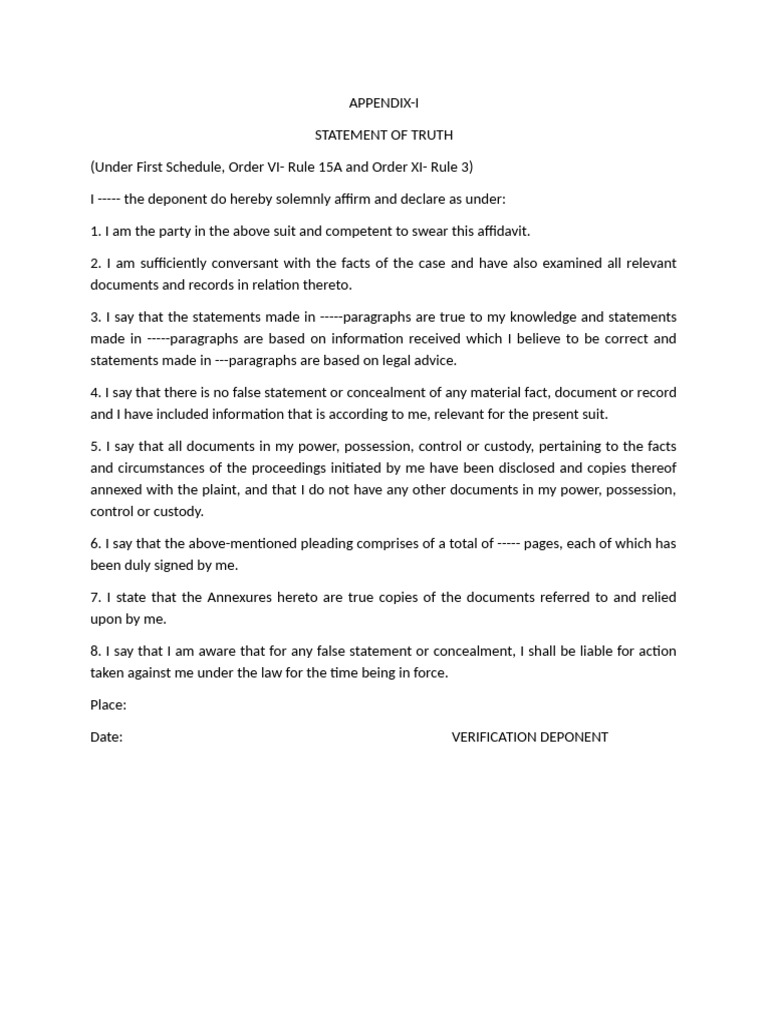 Sample Statement of Truth Template | PDF