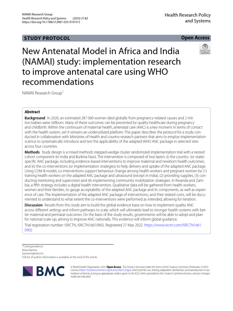 New Antenatal Model in Africa and India (NAMAI) study_ implementation ...