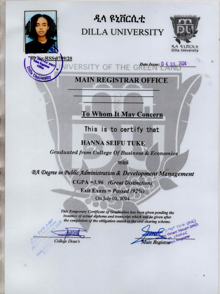 ET 0320 00248 Hanna Seifu Credential | PDF