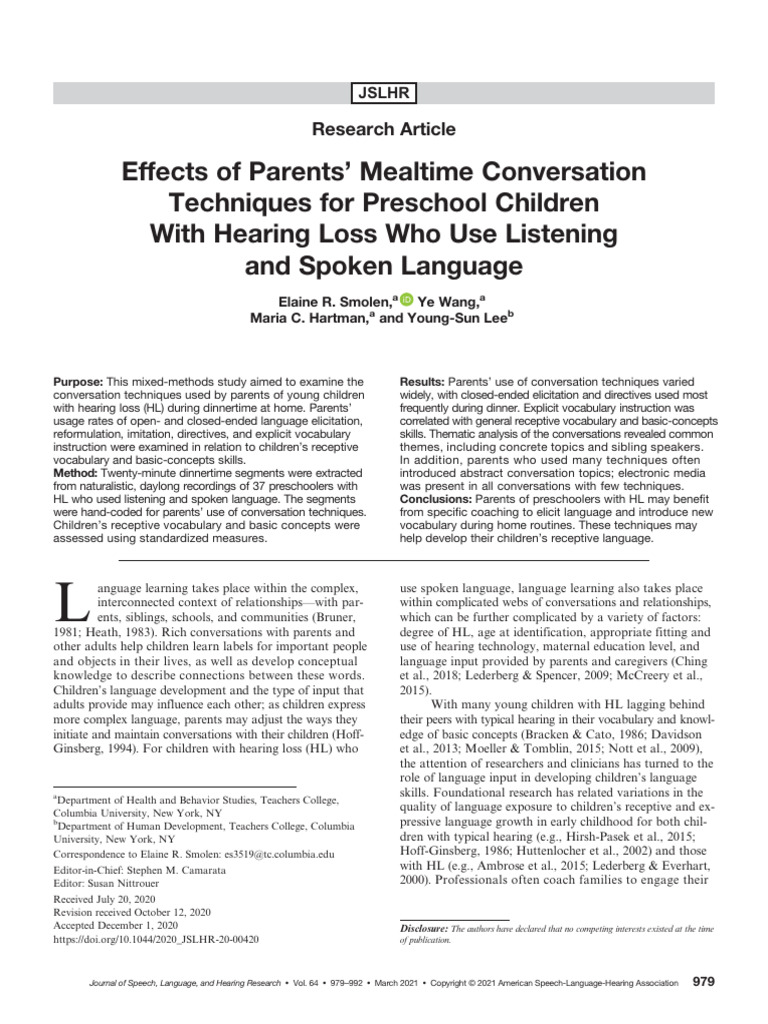 Mealtime Conversation Techniques for Kids with Hearing Loss | PDF ...