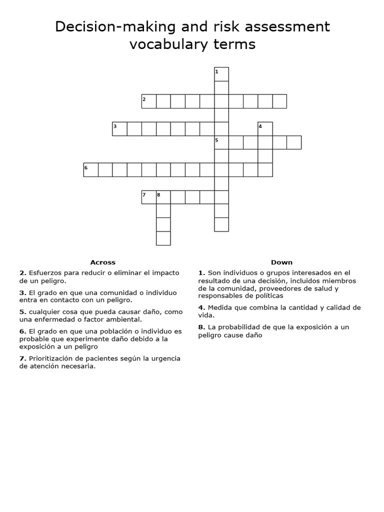 Decision-Making and Risk Assessment Vocabulary Terms - Crossword Labs | PDF