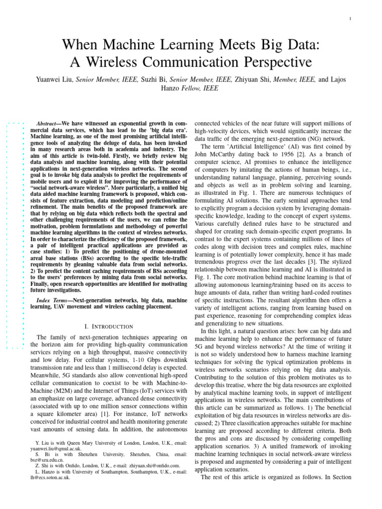 Machine Learning for Wireless Big Data | PDF | Machine Learning | Artificial Intelligence