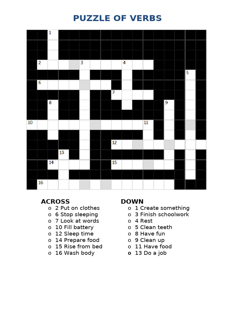 Puzzle of Verbs | PDF