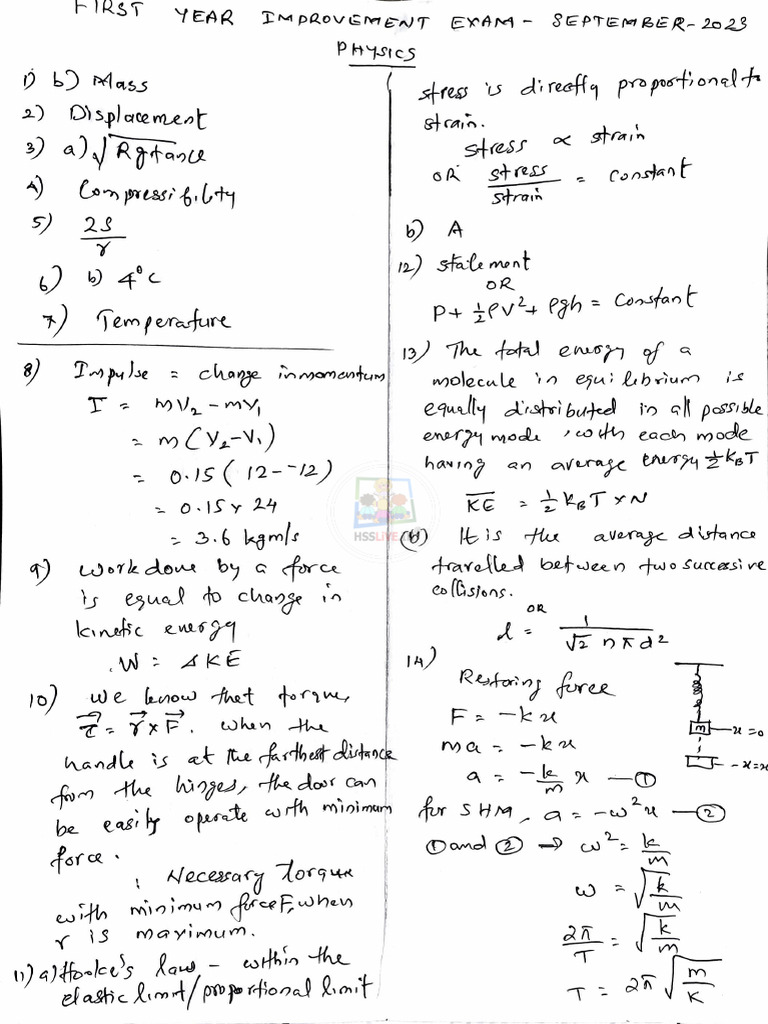 Hsslive Xi Imp Physics Key Lalan Oct | PDF