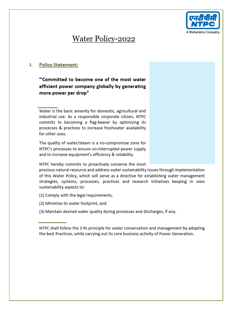 NTPC Water Treatment Policy Overview | PDF | Water | Water Resources