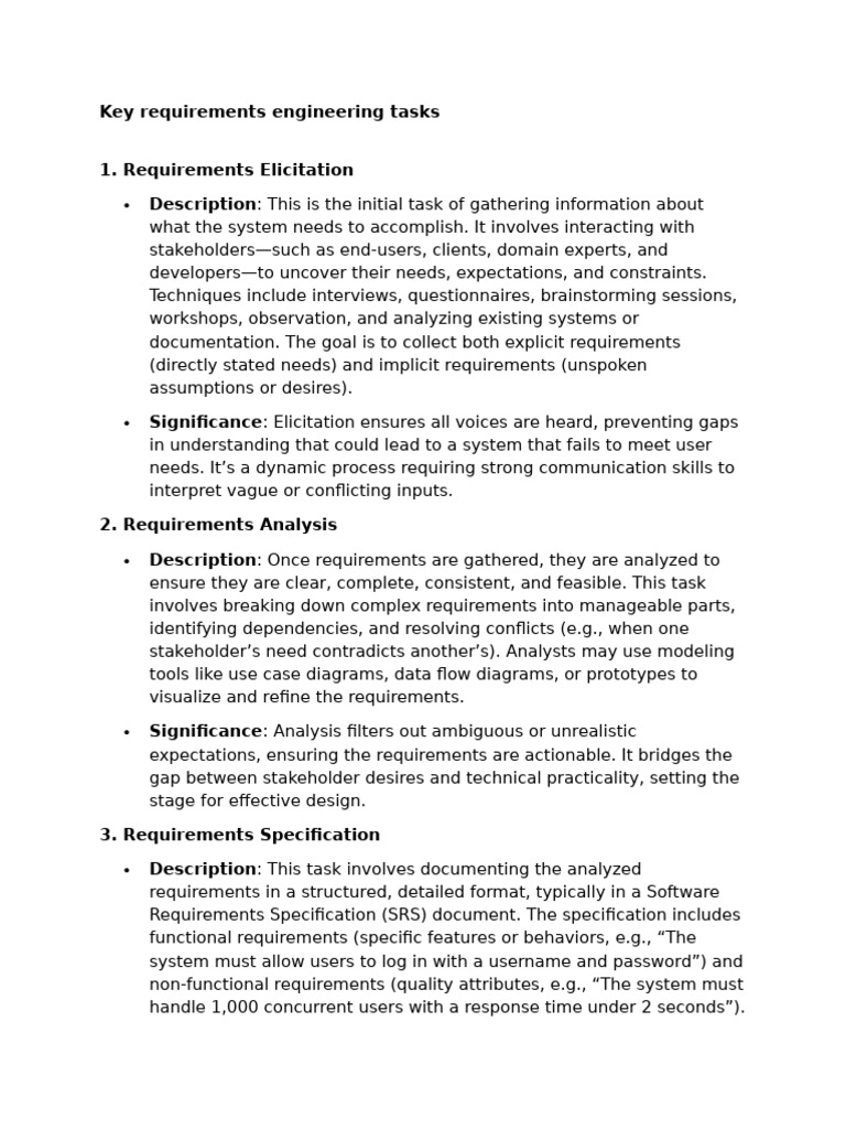 Key Requirements Engineering Tasks | PDF | Software Engineering ...