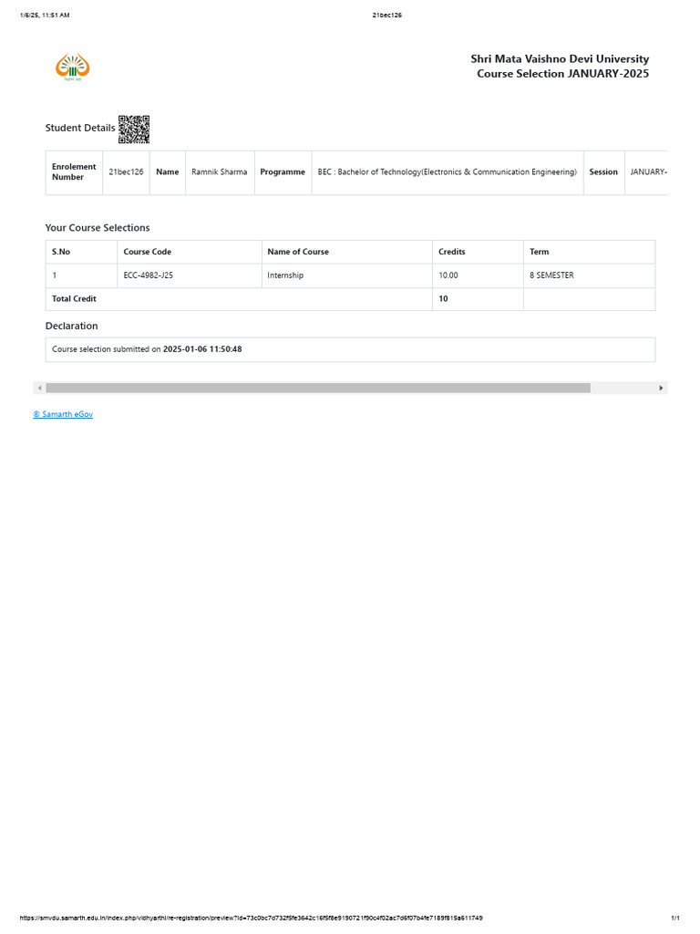 8th Sem Course Registration | PDF