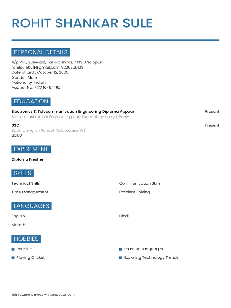 Resume Rohit Shankar Sule PDF | PDF