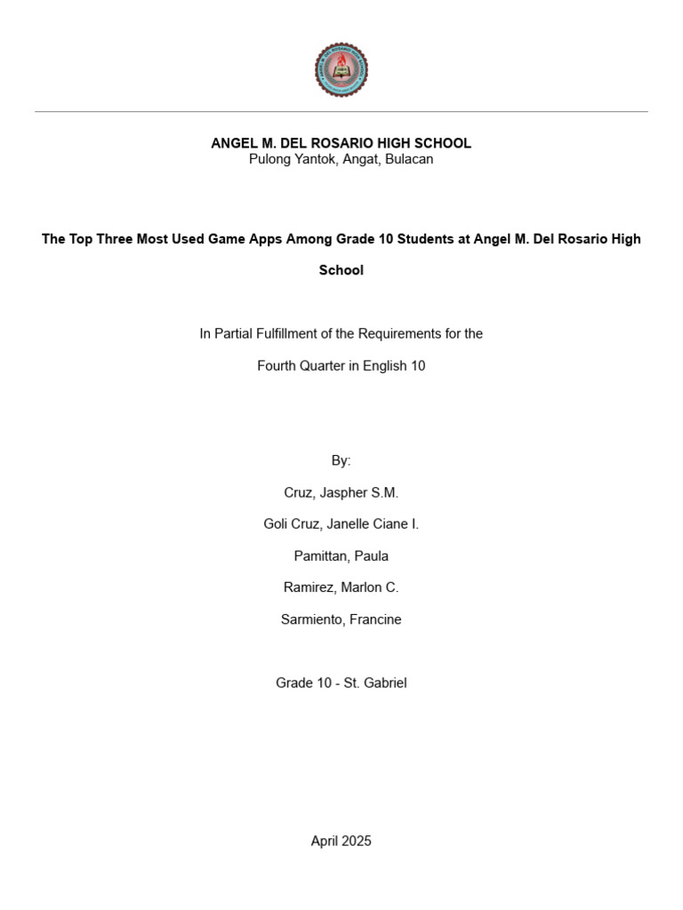 Research Outline-Chapter 1 - 3 - Sample - Draft For AMDRHS G10-2 | PDF ...