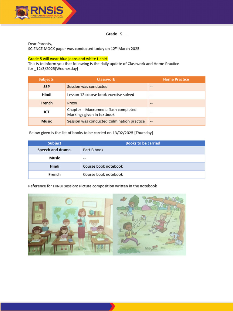 Grade 5 Daily Update: Classwork & Homework | PDF