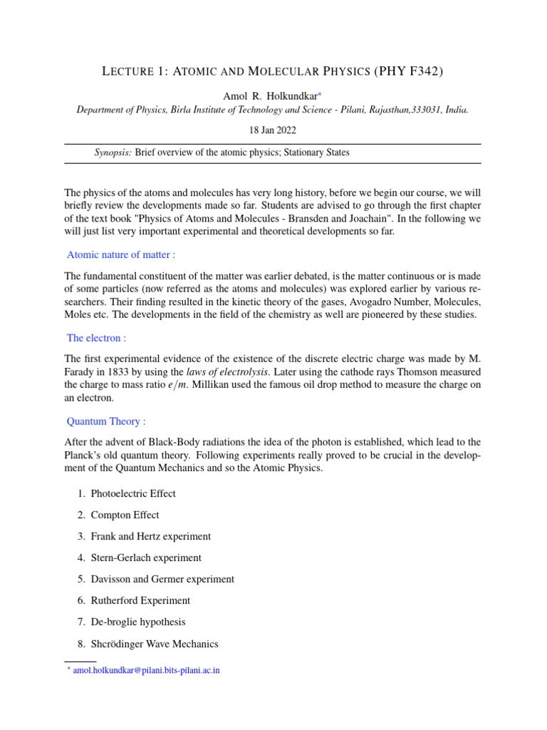 AMP Lectures Combined | PDF | Schrödinger Equation | Wave Function