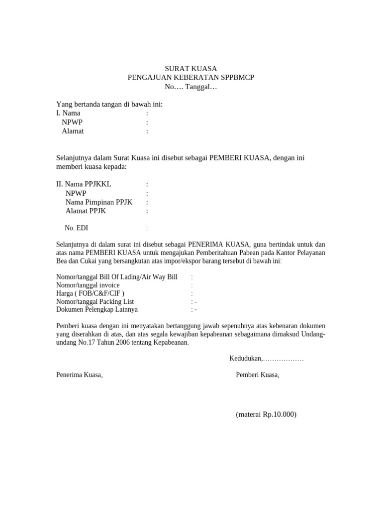 Draft of Surat Kuasa Personal | PDF