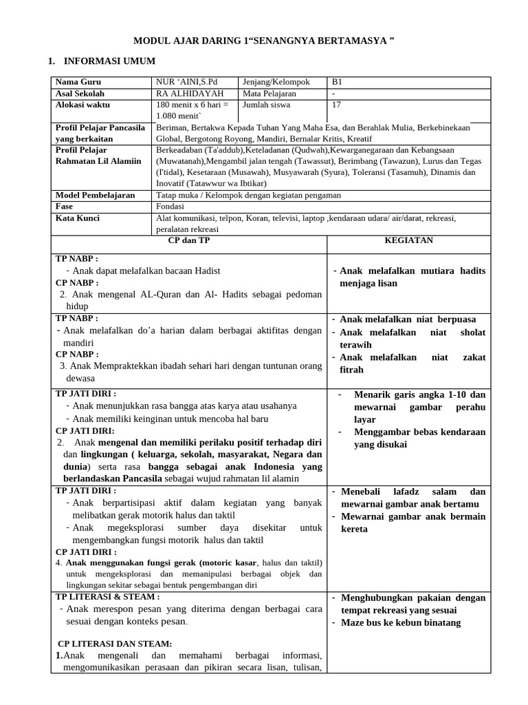 MODUL AJAR Daring 1 Ramadhan | PDF