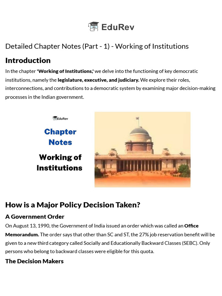 Class 9 Civics Chapter 4 Notes - Working of Institutions Free PDF | PDF ...