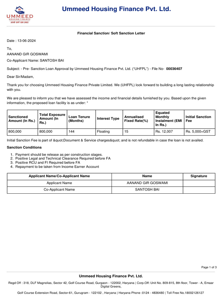 Soft Sanction Letter (ENGLISH) | PDF | Mortgages | Loans