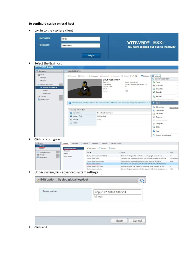 configure syslog on esxi host | PDF