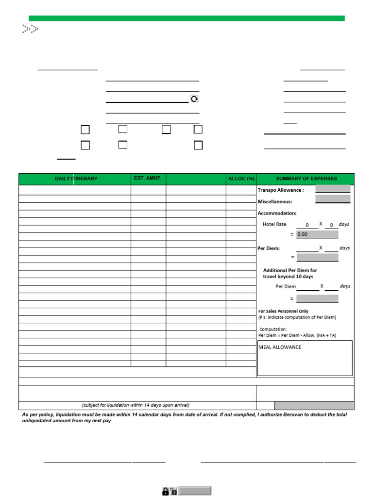 Employee Travel Order Form Template | PDF | Per Diem | Business