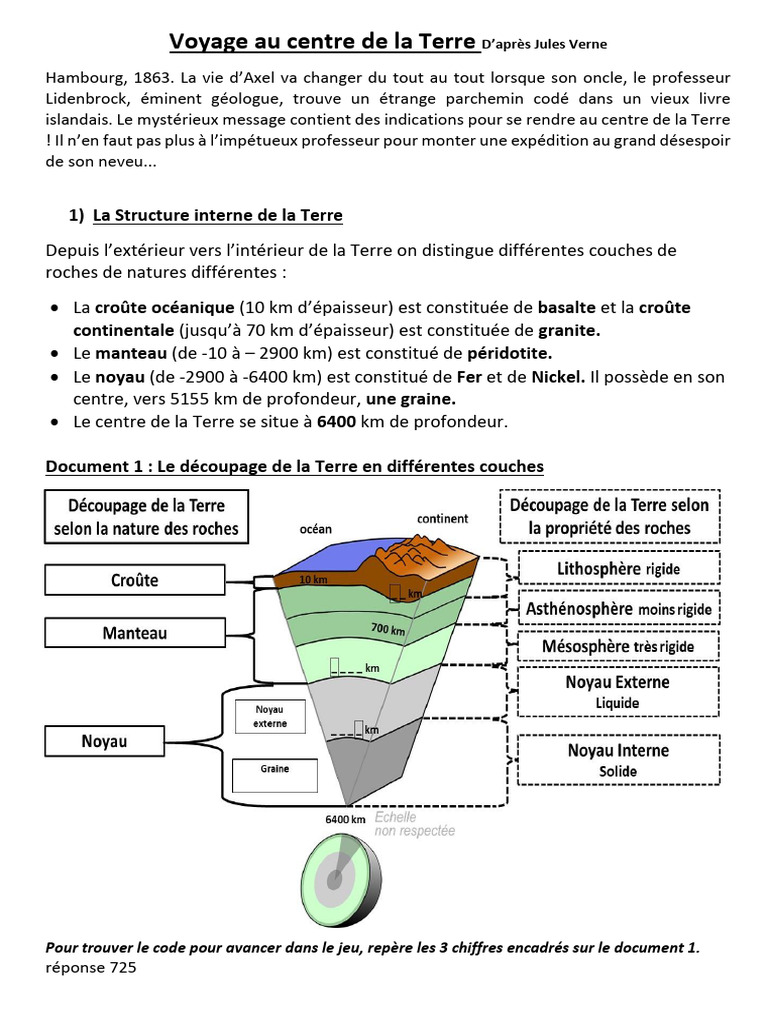 Voyage Au Centre de La Terre Fiche Eleve Corrigee2 | PDF | Volcan | Magma