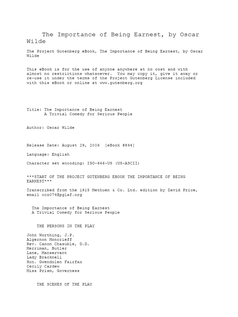 The Importance of Being Earnest, by Oscar Wilde | PDF | The Importance ...