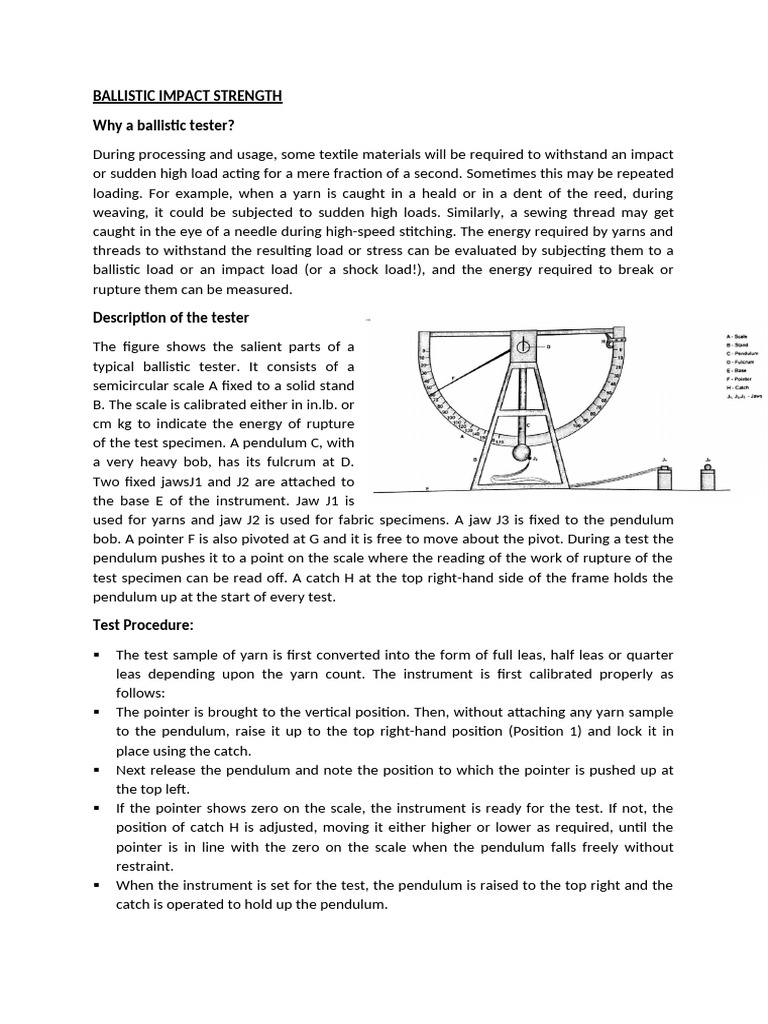 Ballistic Impact Strength Testing Methods | PDF | Yarn | Pendulum