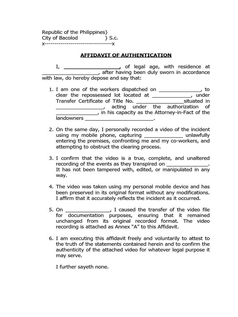 Affidavit of Authentication - Worker | PDF