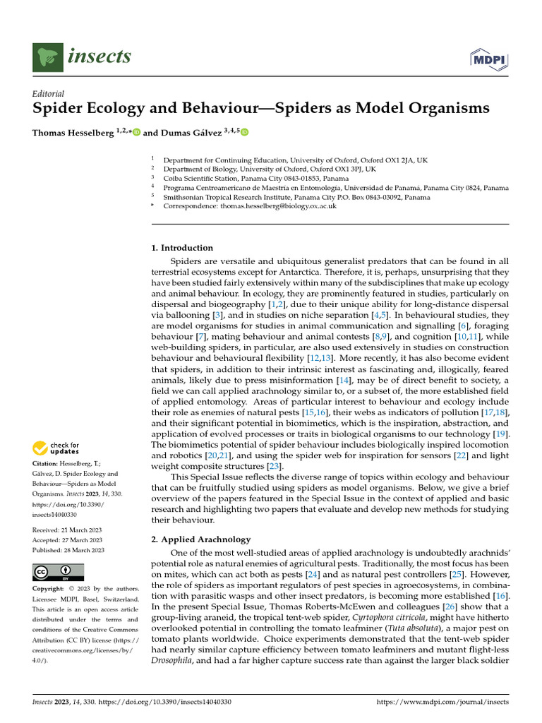 Spider Ecology and Behaviour-Spiders As Model Orga | PDF | Spider