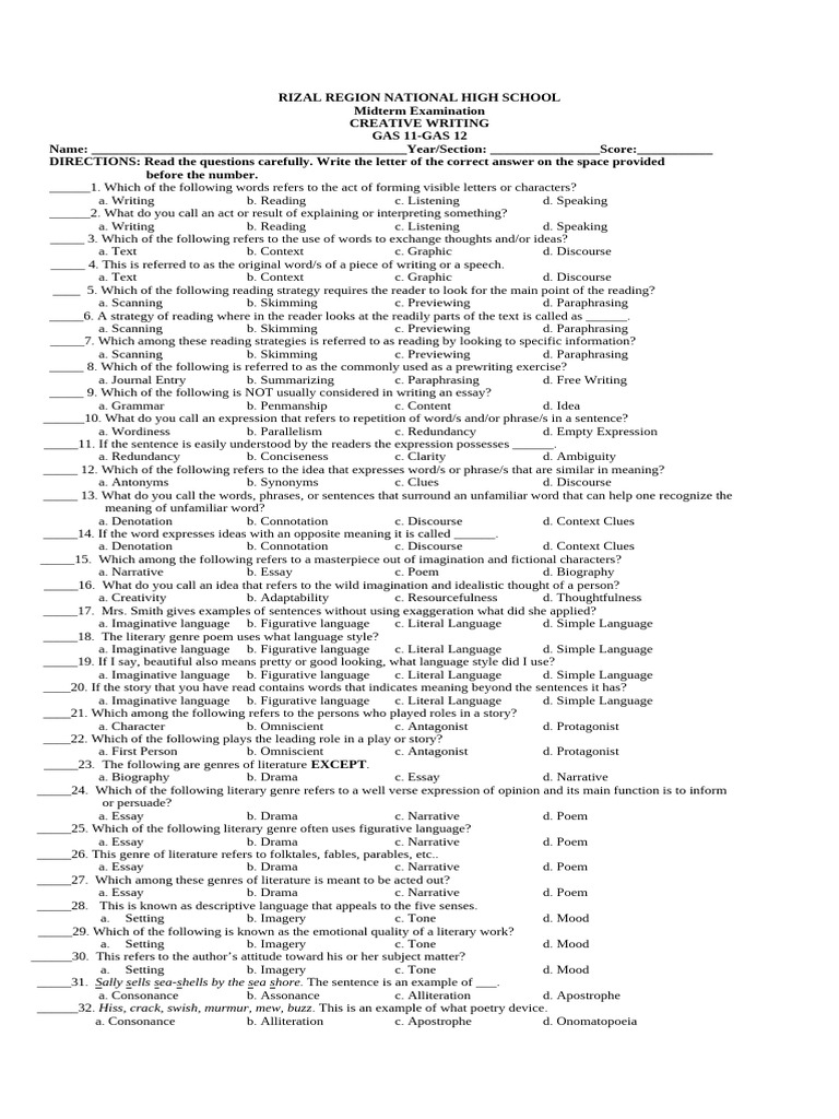 Creative Writing Midterm | PDF | Poetry | Speed Reading