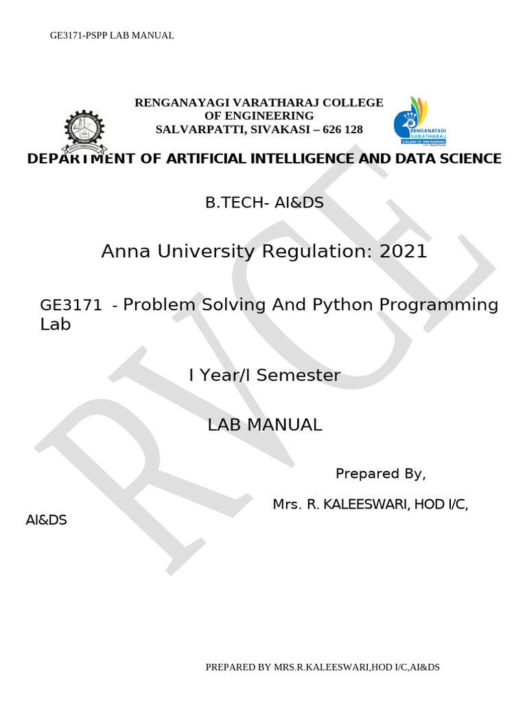 GE3171-Lab Manual-PYTHON REG 2021 | PDF | Python (Programming Language ... GE3171-Lab Manual-PYTHON REG 2021 | PDF | Python (Programming Language ...